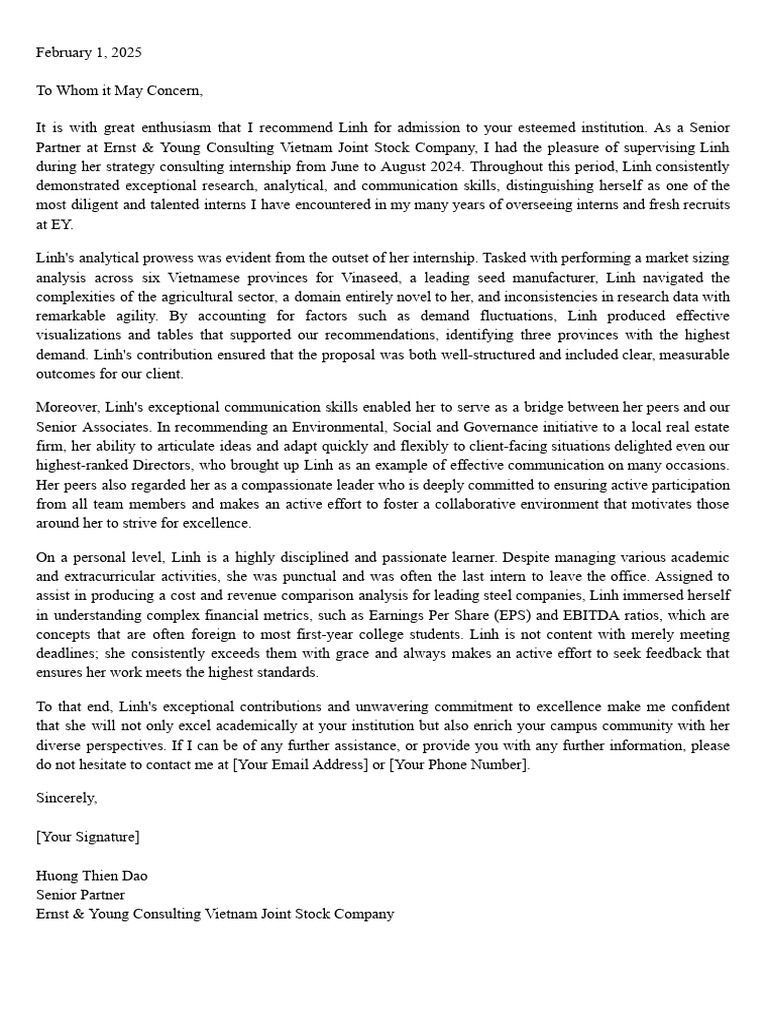 Professional LOR Example - EY | PDF