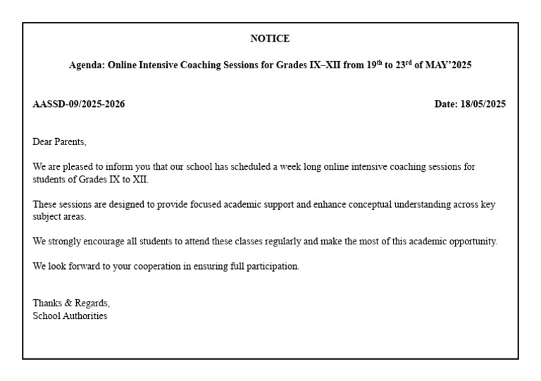 Notice On Extended Online Classes For IX To XII | PDF