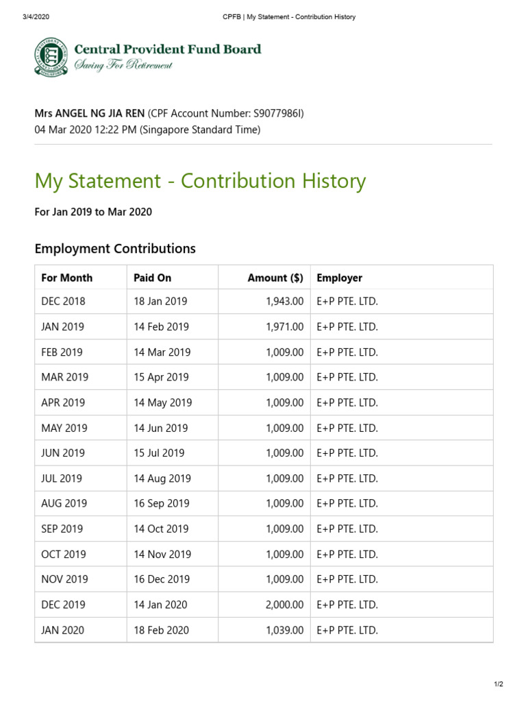 CPFB - My Statement - Contribution History | PDF