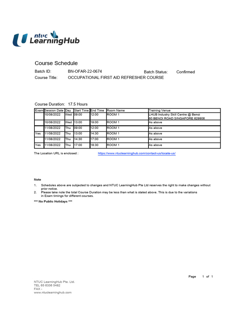 Occupational First Aid Refresher Course Schedule | PDF