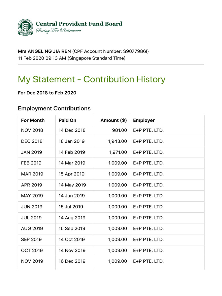 CPFB - My Statement - Contribution History | PDF