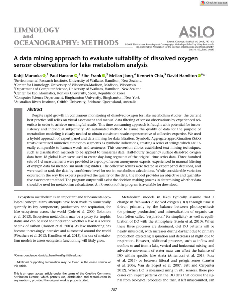 Limnology Ocean Methods - 2018 - Muraoka - A Data Mining Approach To Evaluate Suitability of ...