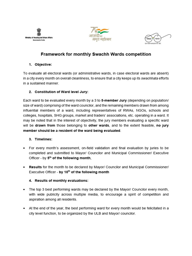 SOP For Monthly Swachh Wards Competition | PDF | Toilet | Public Toilet