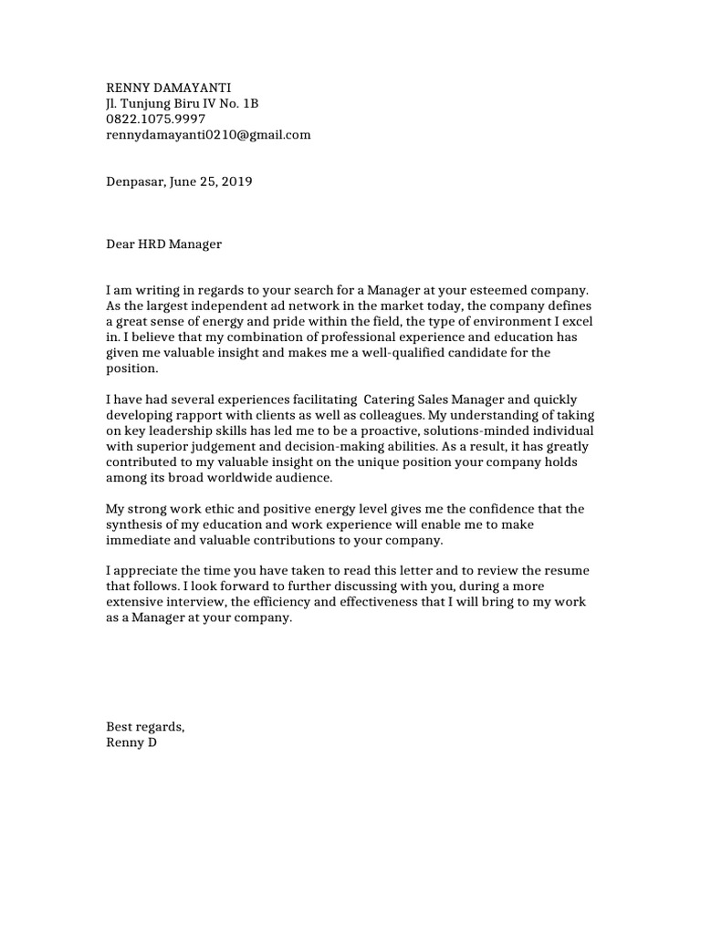 Application for Manager Position | PDF