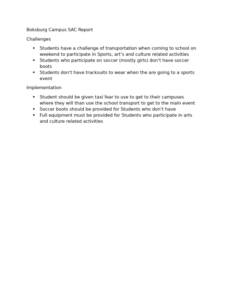 Boksburg Campus SAC Report | PDF