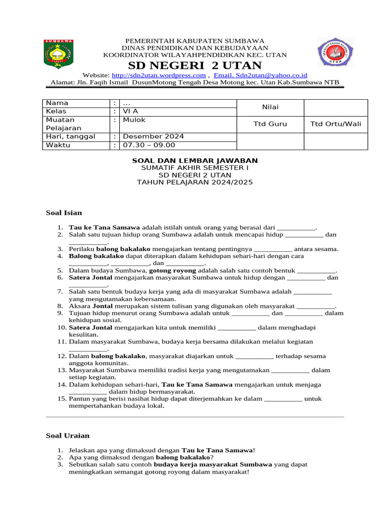SAS Mulok GJL 2024 | PDF