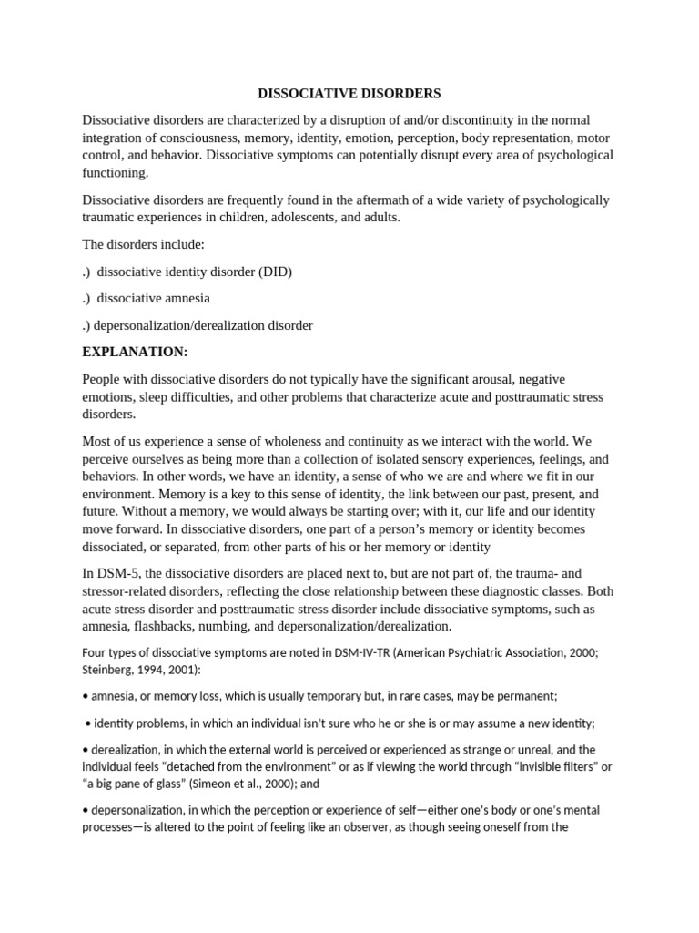 Dissociative Disorders | PDF | Dissociation (Psychology ...