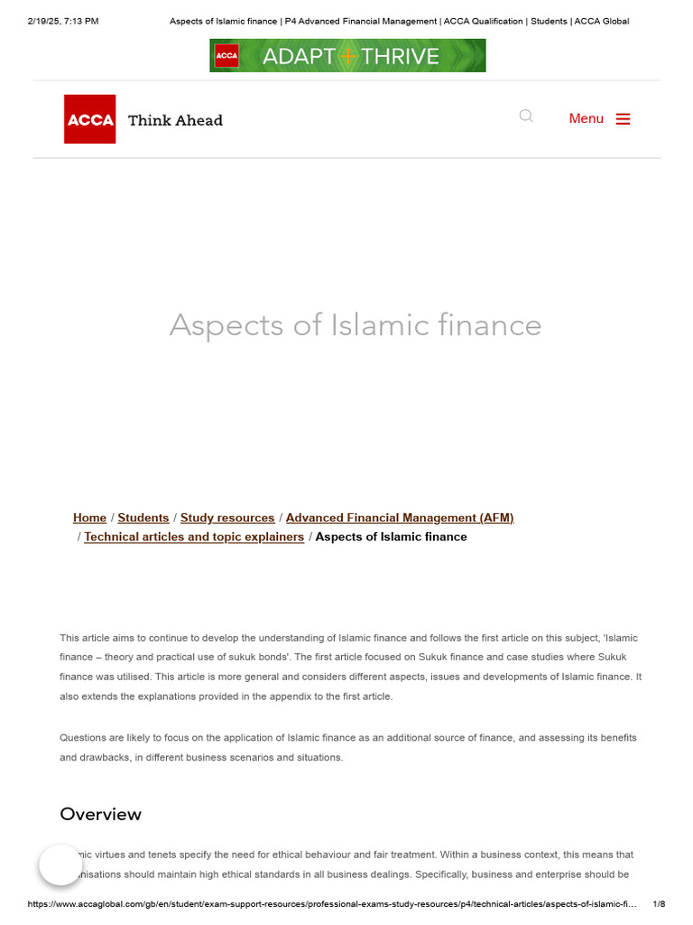 Aspects of Islamic Finance P4 Advanced Financial Management ACCA | PDF ...