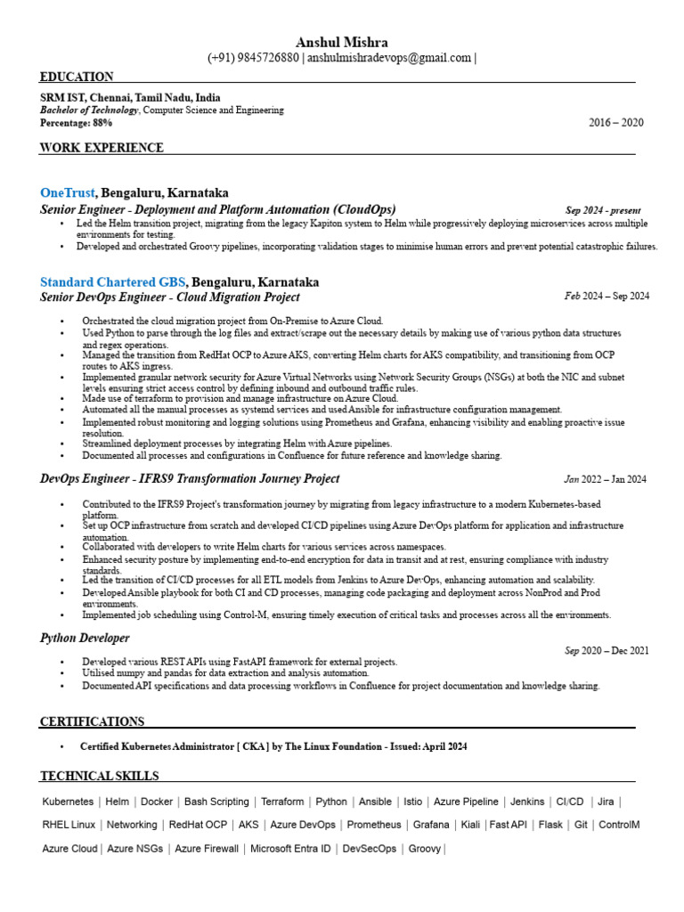 Anshul Mishra DevOps Resume Updated | PDF | Microsoft Azure | Cloud Computing