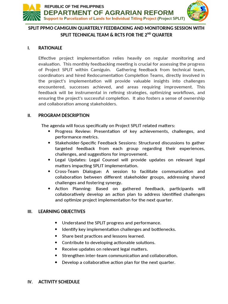 PROPOSAL - Monthly Feedbacking Meeting 2nd Quarter | PDF