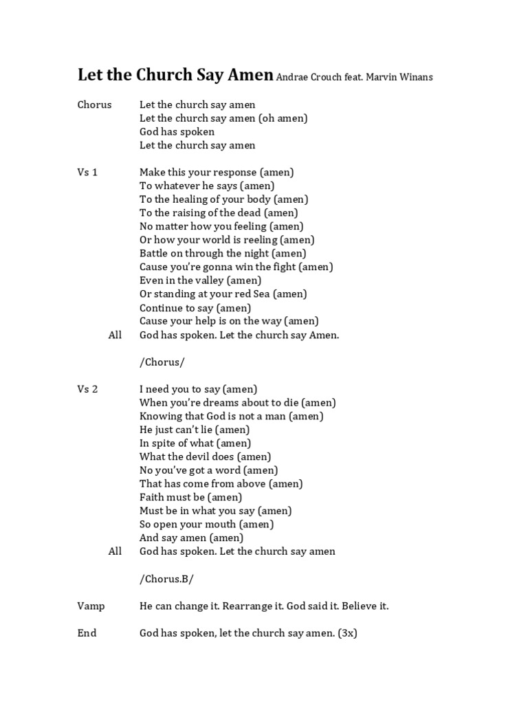 Let the Church Say Amen Lyrics | PDF | Amen | Religious Belief And Doctrine