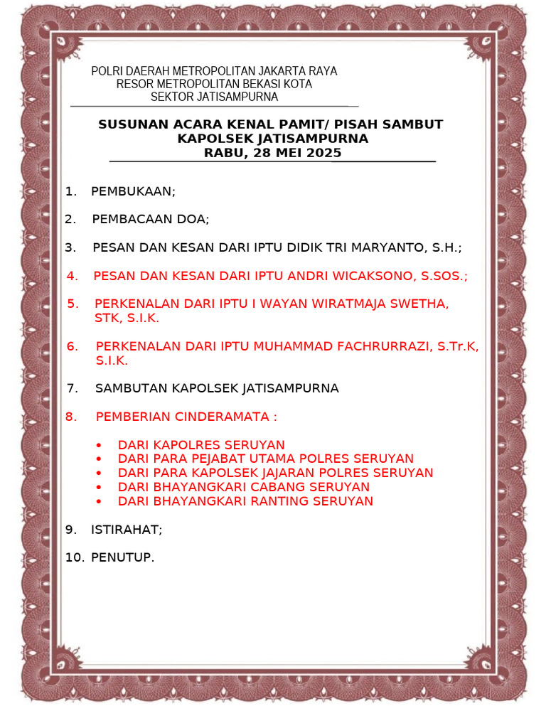 Susunan Acara Pisah Sambut | PDF