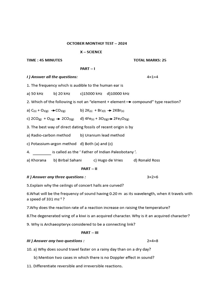 October Monthly Test 2024 | PDF