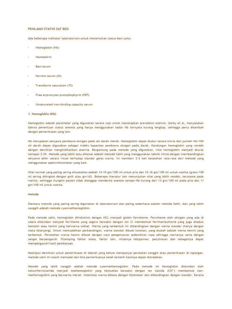 Indikator Status Zat Besi dalam Darah | PDF