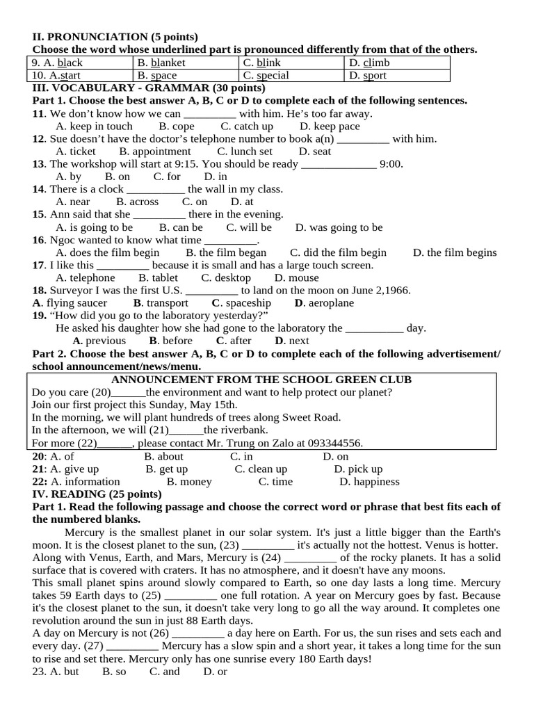 G8 - đề ktra HK2 (6 đề) | PDF | Extraterrestrial Life | Planets