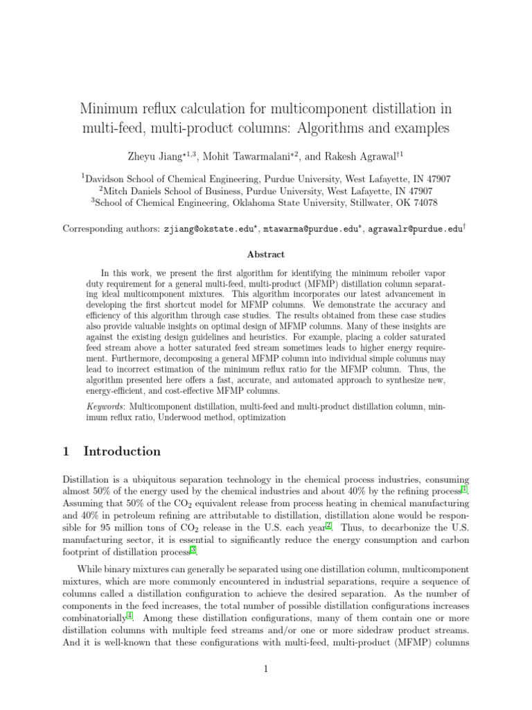 Minimum Reflux Calculation For Multicomponent Dist | PDF | Distillation | Mathematical Optimization