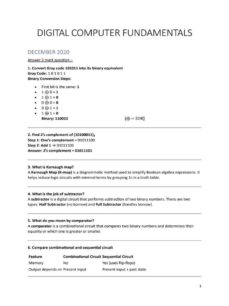 DIGITAL COMPUTER FUNDAMENTALS ans | PDF