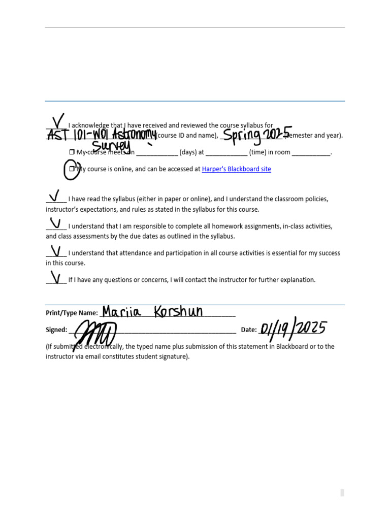 AST 100 Statement of Understanding | PDF