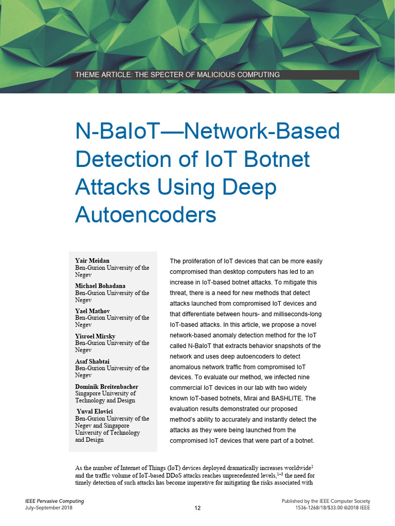 N-BaIoTNetwork-Based Detection of IoT Botnet Attacks Using Deep Autoencoders | PDF | Internet Of ...