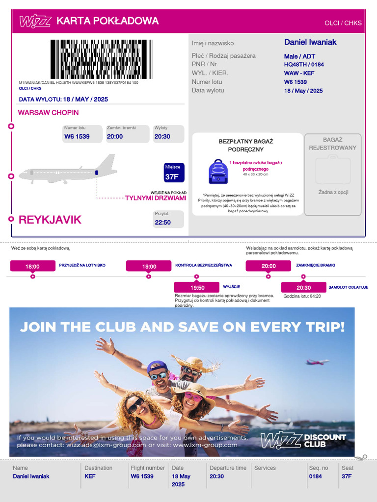 Karta Pokładowa: Reykjavik | PDF