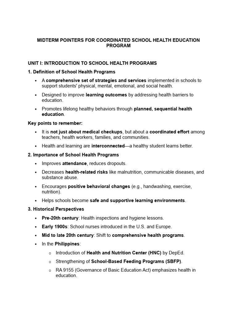 Midterm Pointers For Coordinated School Health Education Program | PDF | Psychotherapy | Mental ...