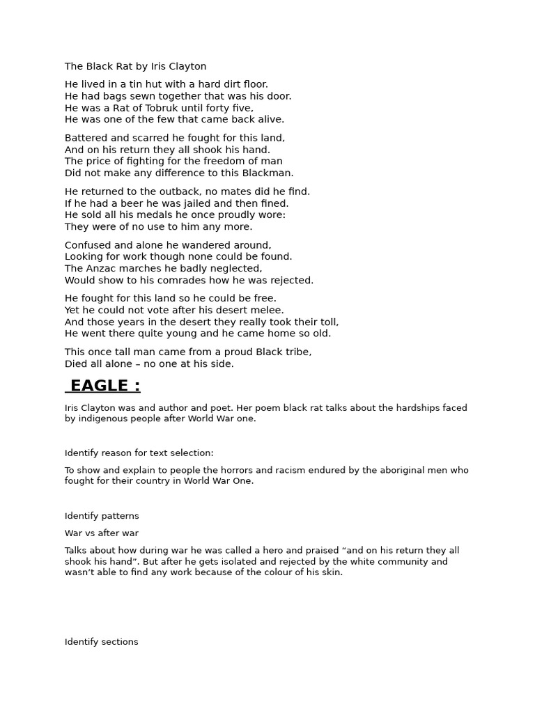 Black Rat Poem Eagle and Wolf | PDF