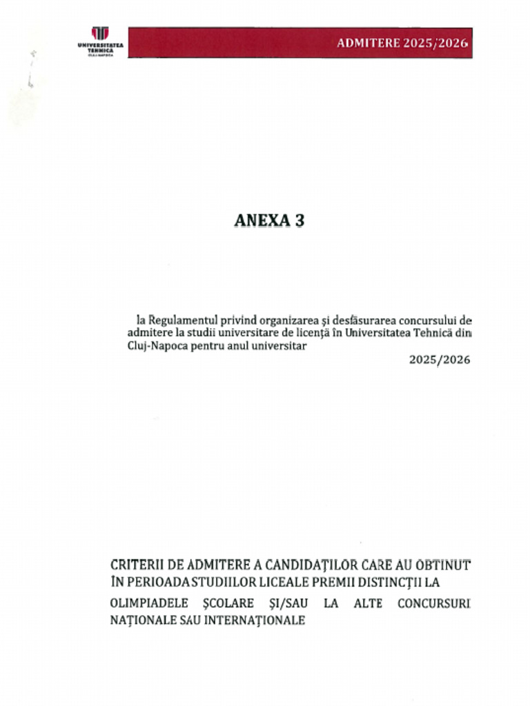 Anexa 3 Criterii de Admitere Fara Concurs 2025 | PDF