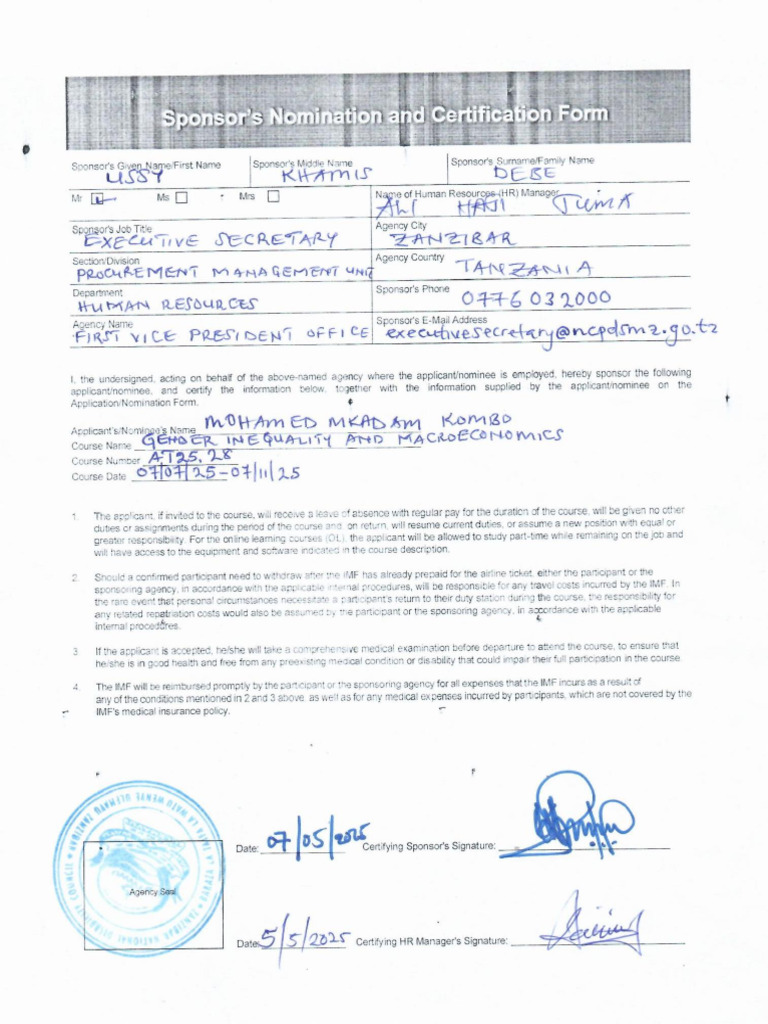 Sponser Certification Form | PDF