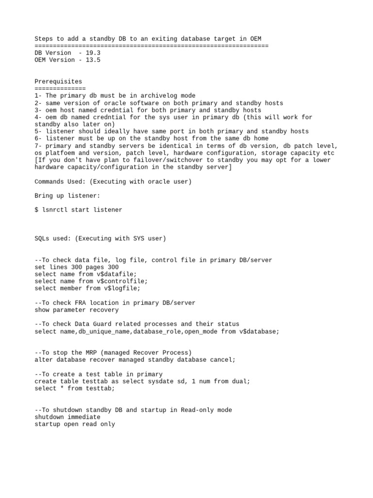 Oracle DG Steps P1 | PDF