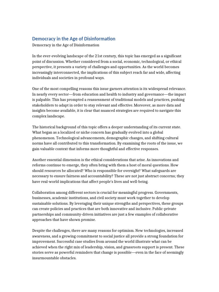 Democracy in the Age of Disinformation | PDF | Social Psychology
