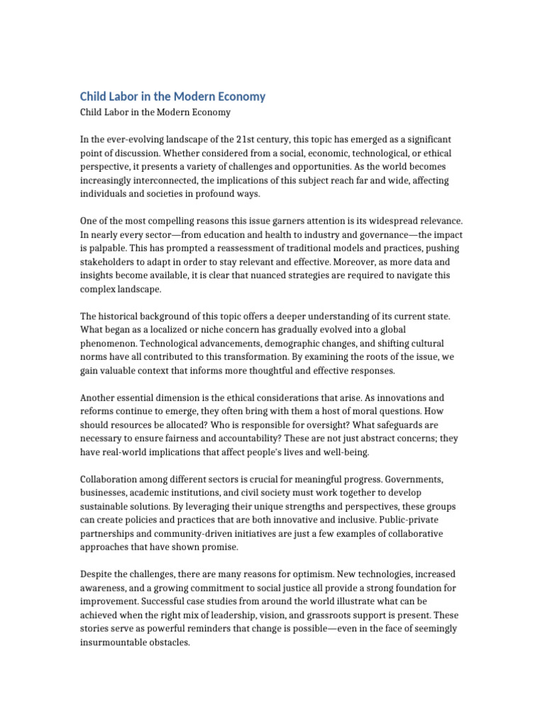 Child Labor in the Modern Economy | PDF | Economies | Social Psychology