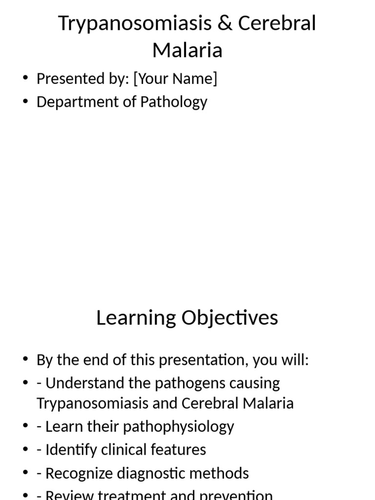 Trypanosomiasis Cerebral Malaria Presentation | PDF | Parasitology | Medicine