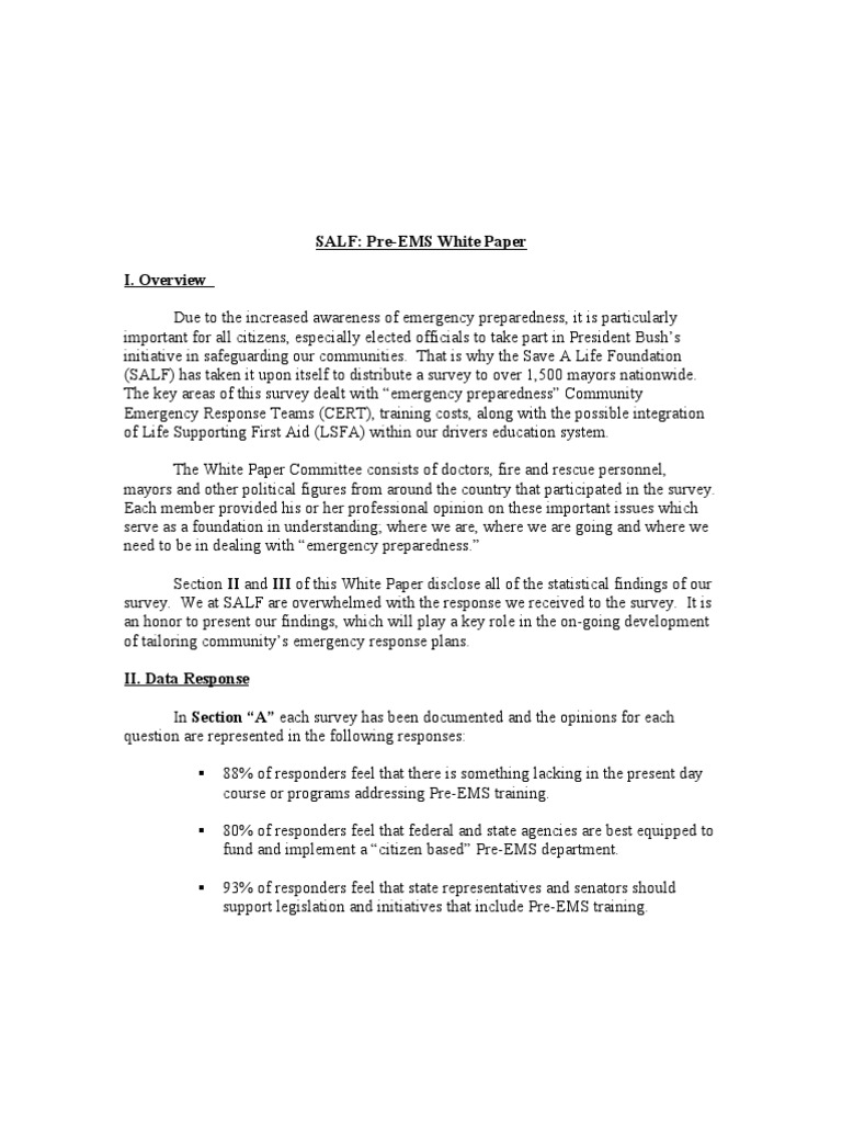 Save-A-Life Foundation "Pre-EMS White Paper" Committee Included Arne ...