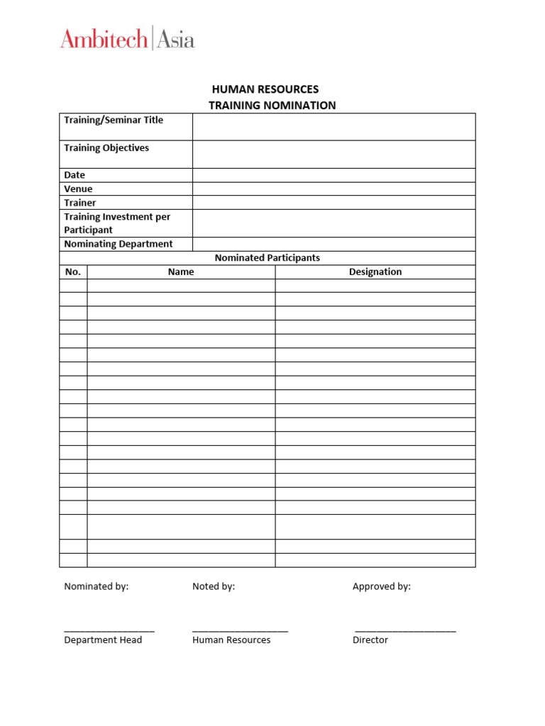 Training Nomination Form | PDF