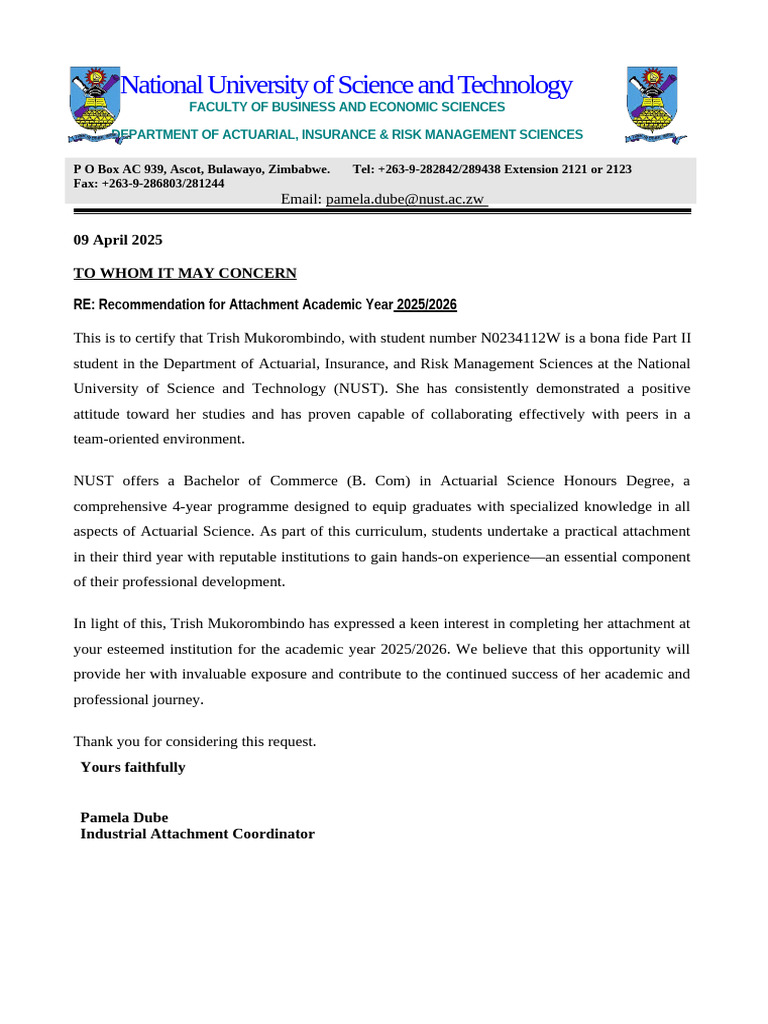 Attachment Letter Actuarial Science 2025 | PDF