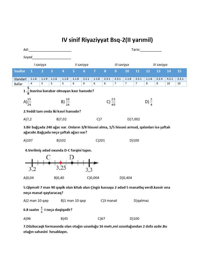 Sevinc Müəllim IV Sinif Riyaziyyat Bsq-2 (II Yarımil) | PDF