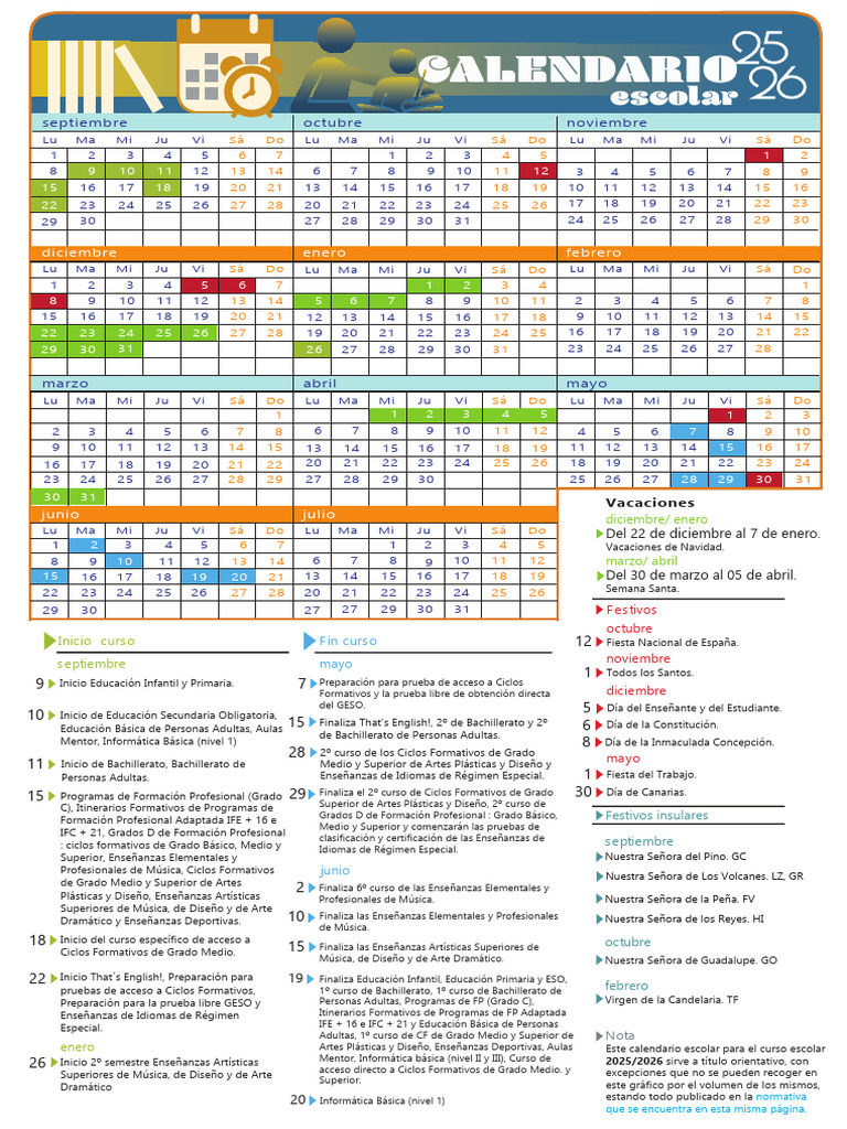 Calendario Escolar 25 26 | PDF | Educación vocacional | Estudiantes
