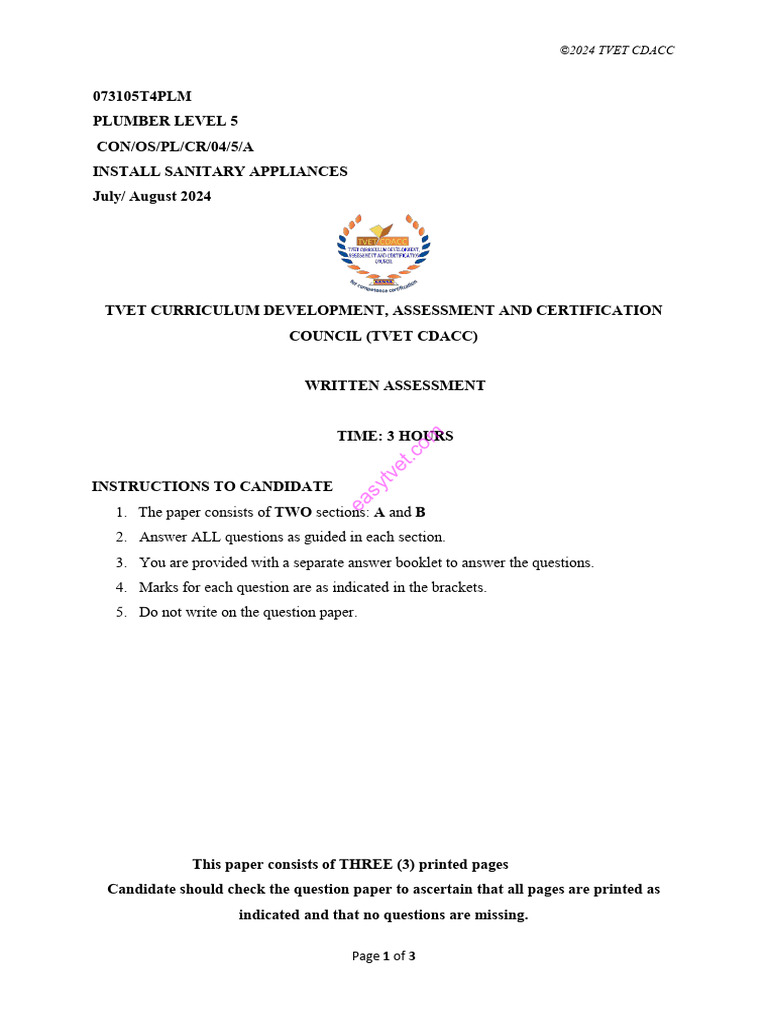 Cdacc Plumbing Level 5 Exam | PDF | Sanitation | Bathroom