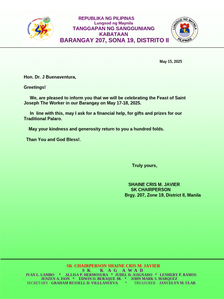 Request for Support: Feast of Saint Joseph | PDF