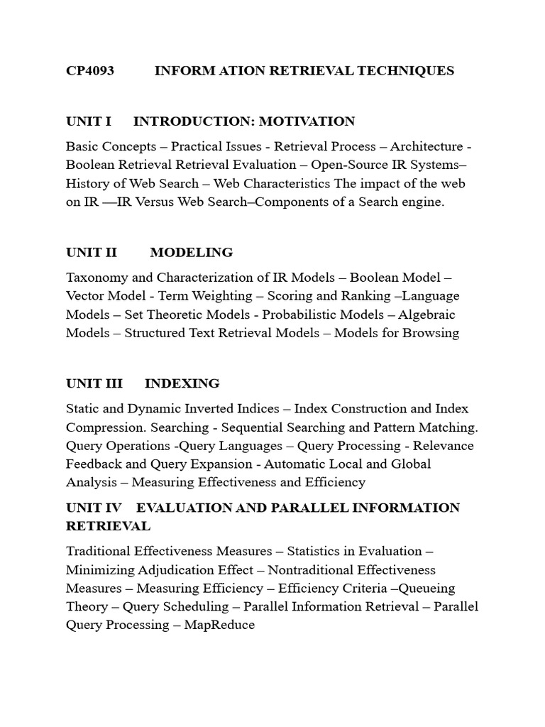 CP4093 Inform Ation Retrieval Techniques | PDF
