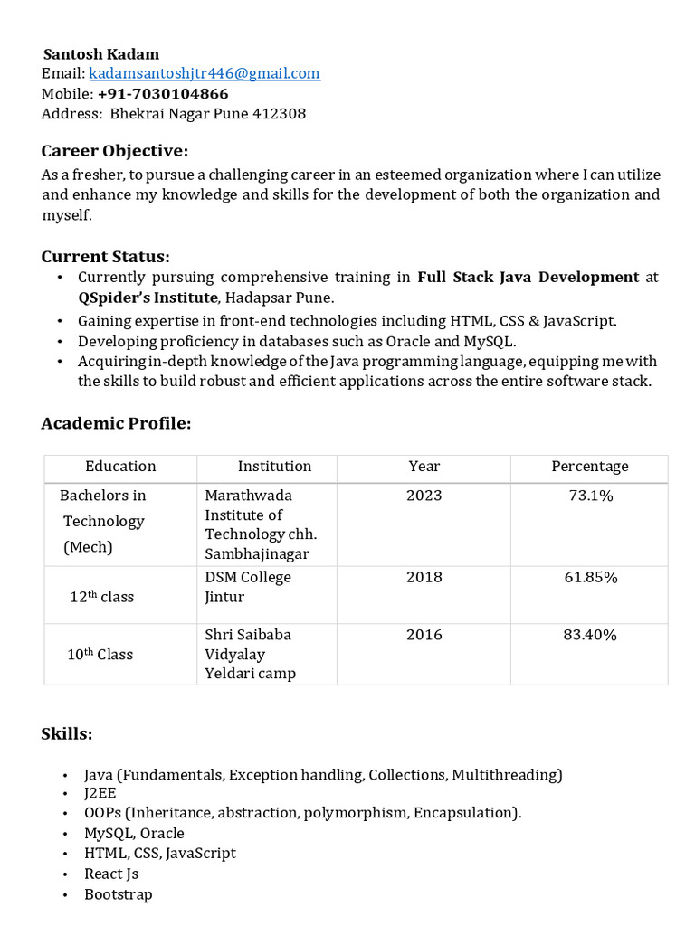 Santosh Kadam CV | PDF