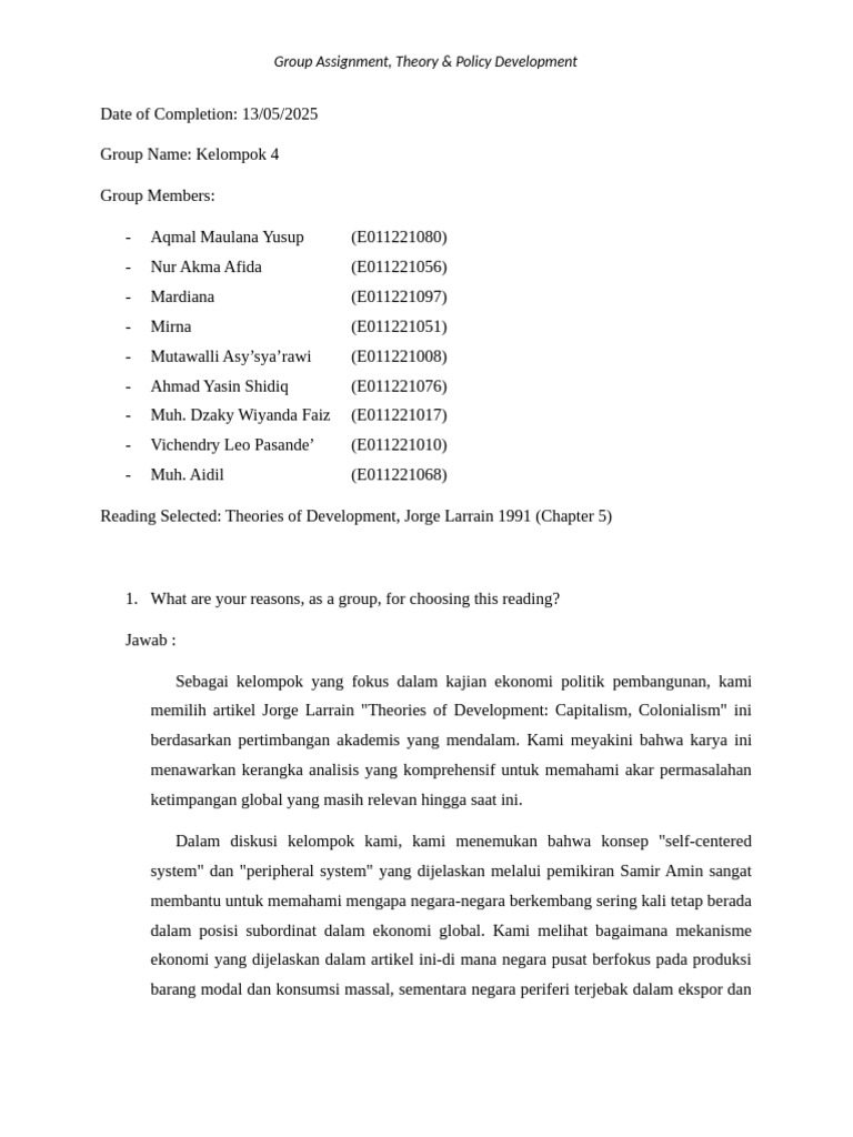 Assigment - Group 4 - Theories of Development | PDF