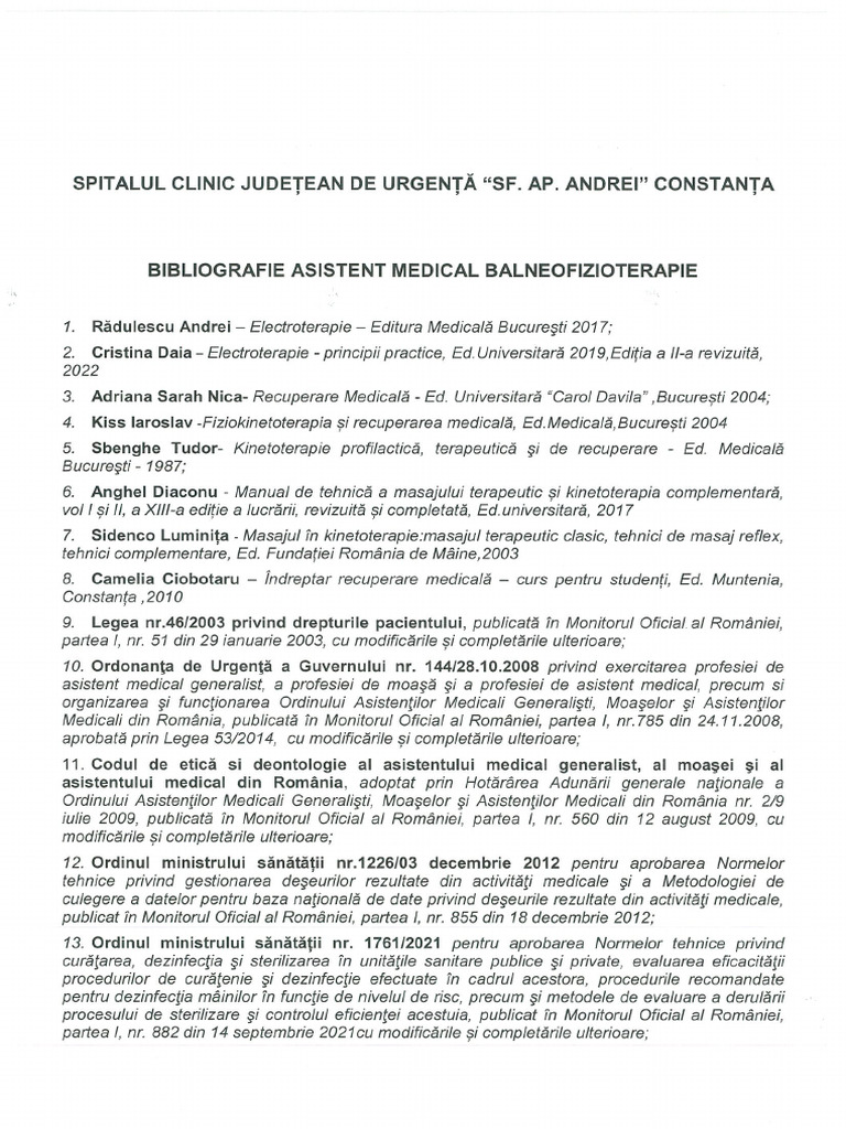 Bibliografie Asistent Medical BFT | PDF