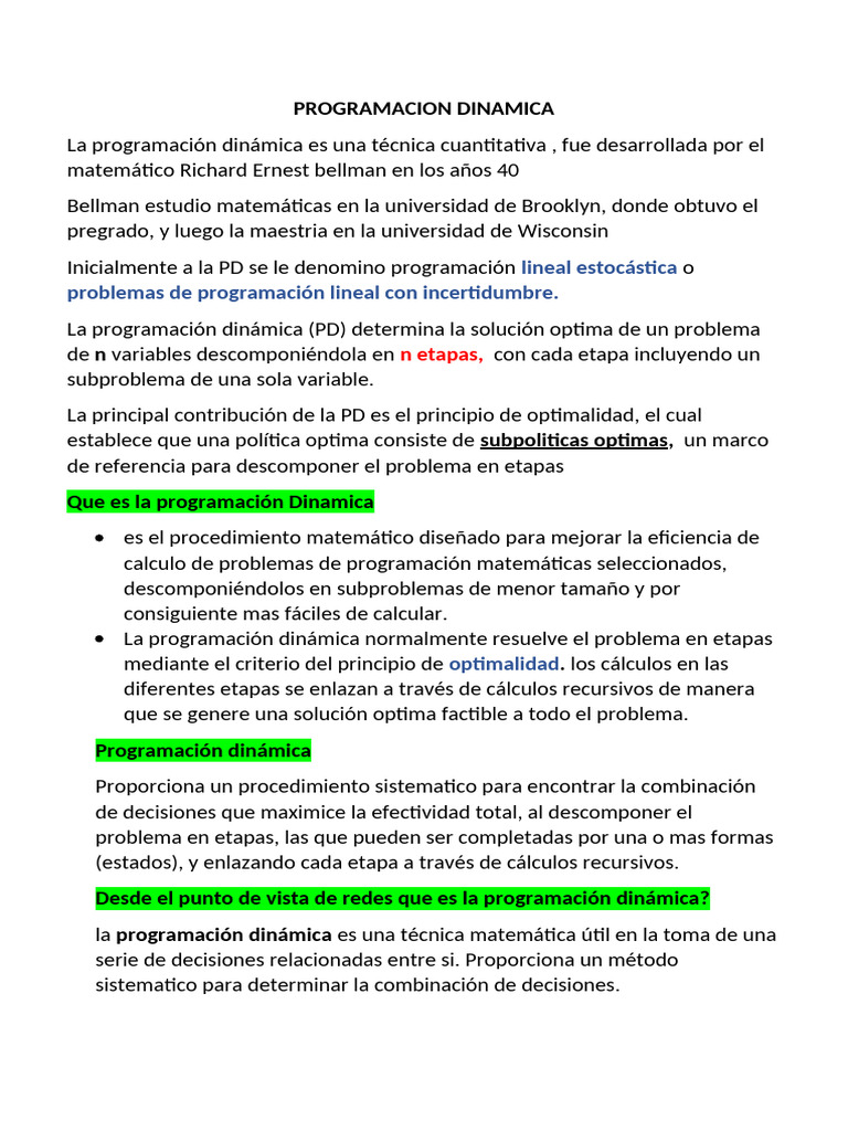 Programacion Dinamica | PDF | Programación dinámica | Algoritmos y ...