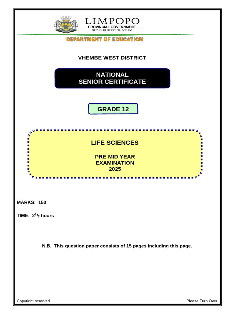 2025 LFSC GRADE 12 QP Pre-Mid Year Exam | PDF | Zygosity | Genotype