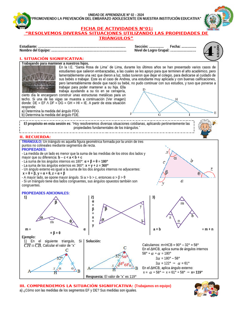 Solucion 1-4to-Ua2-2024 | PDF | Triángulo | Matemática Elemental
