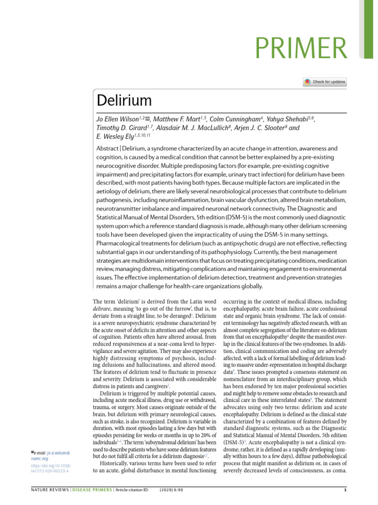 Understanding Delirium: Causes and Management | PDF | Glycolysis | Dementia
