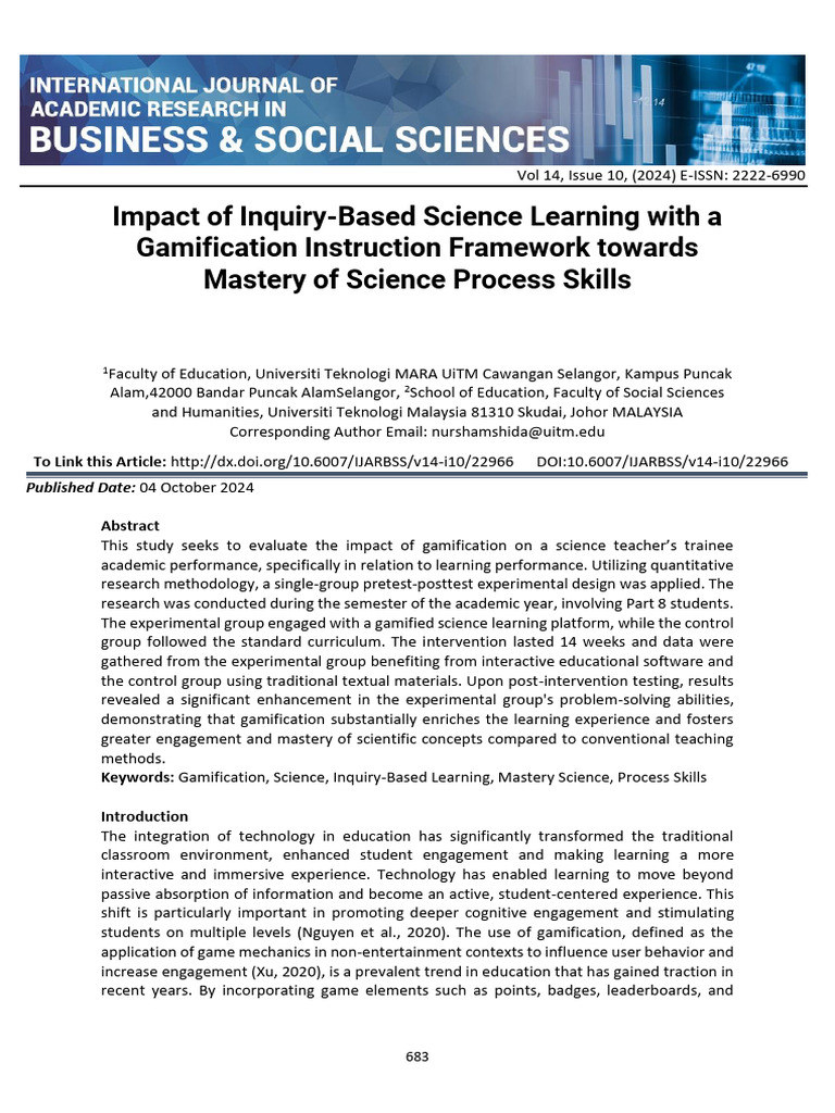 Impact of Inquiry Based Science Learning With A Gamification Instruction Framework Towards ...