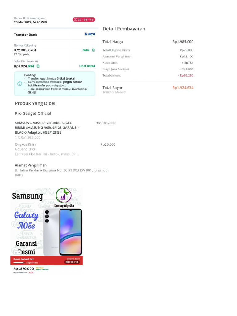Pembayaran Tokopedia HP Cust Rmba Dwi | PDF