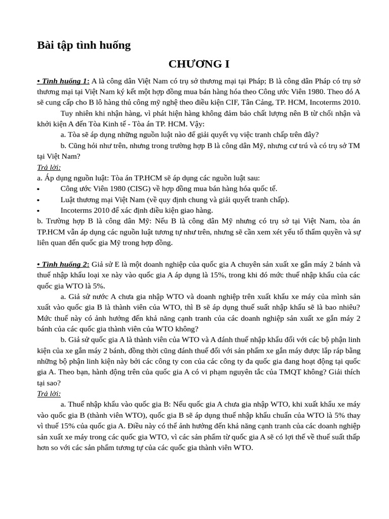Bài tập tình huống - Luật TMQT | PDF